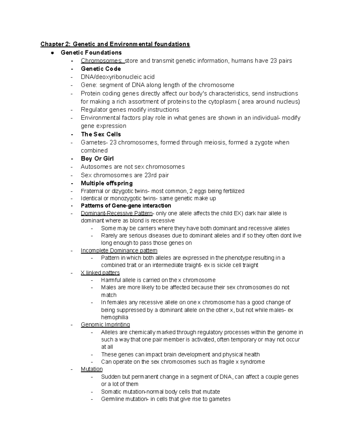 Developmental Chapter 2 - Chapter 2: Genetic and Environmental ...