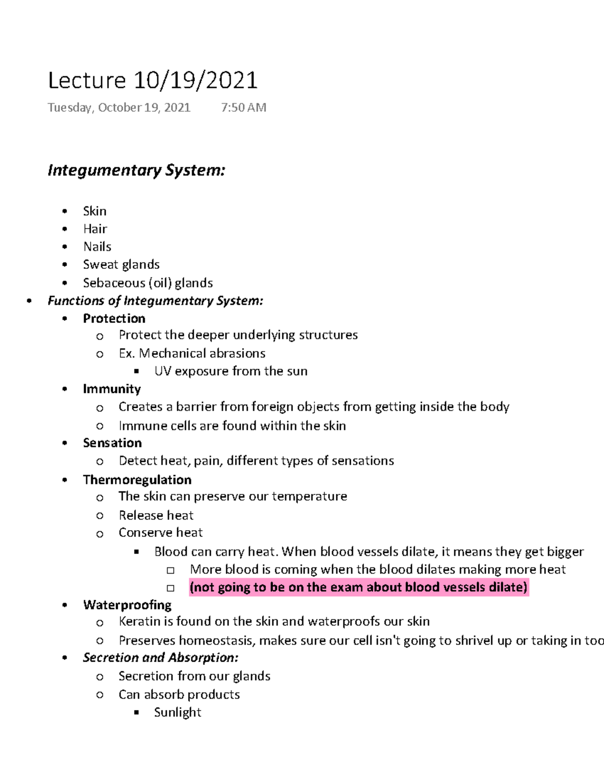 10:19:2021 lecture chapter 6 Integumentary system - Integumentary ...