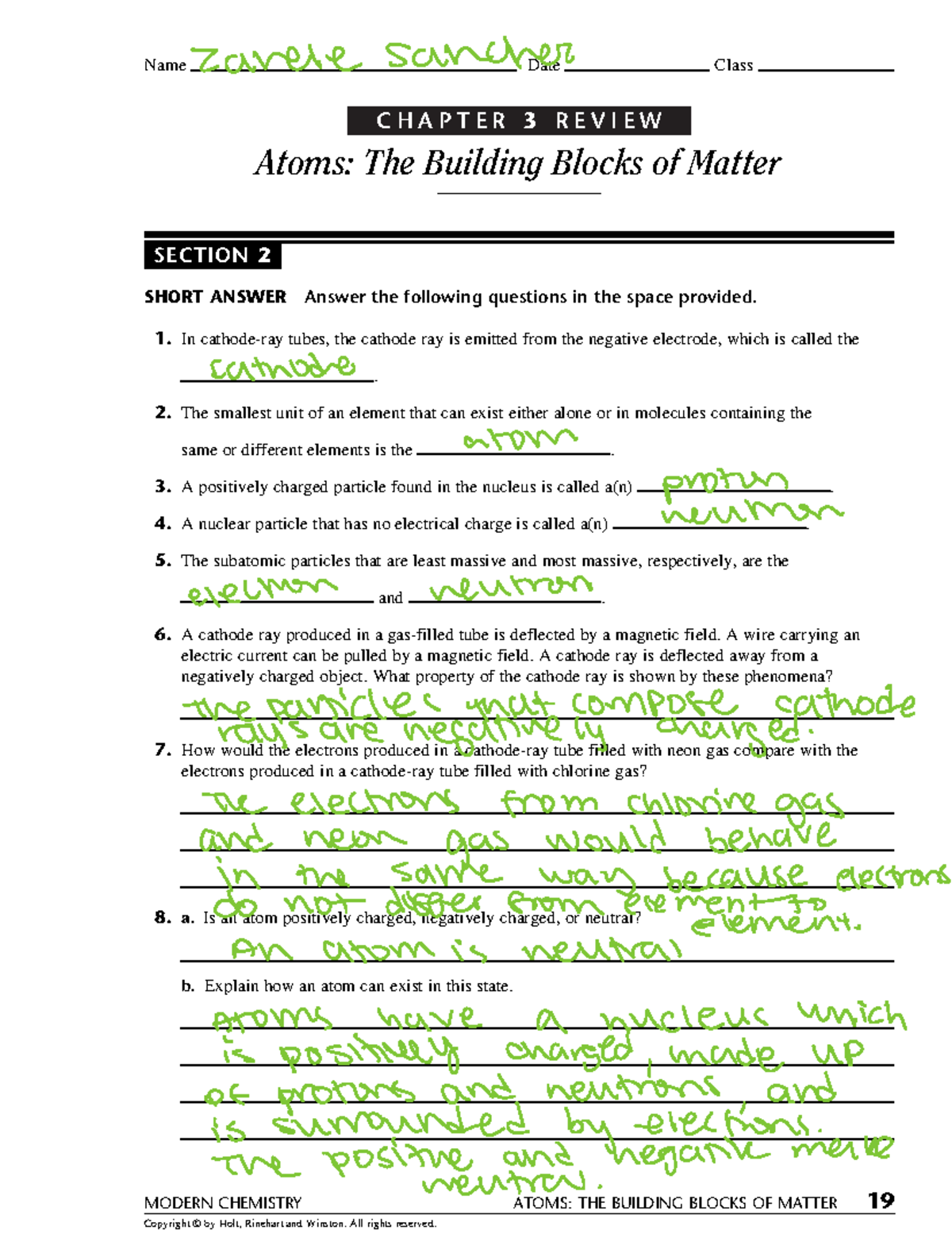 Hw2023-12-17v1 - chem - C H A P T E R 3 R E V I E W Atoms: The Building ...