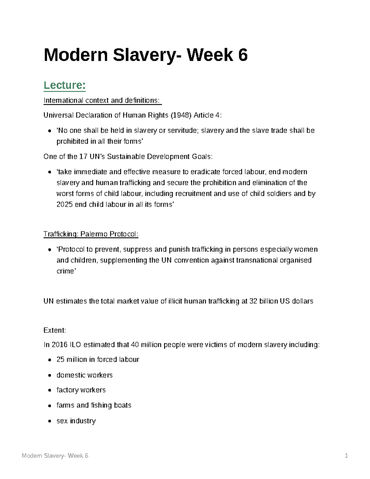 Modern Slavery- Week 6 - Lecture Notes, Seminar Preparation, Seminar ...