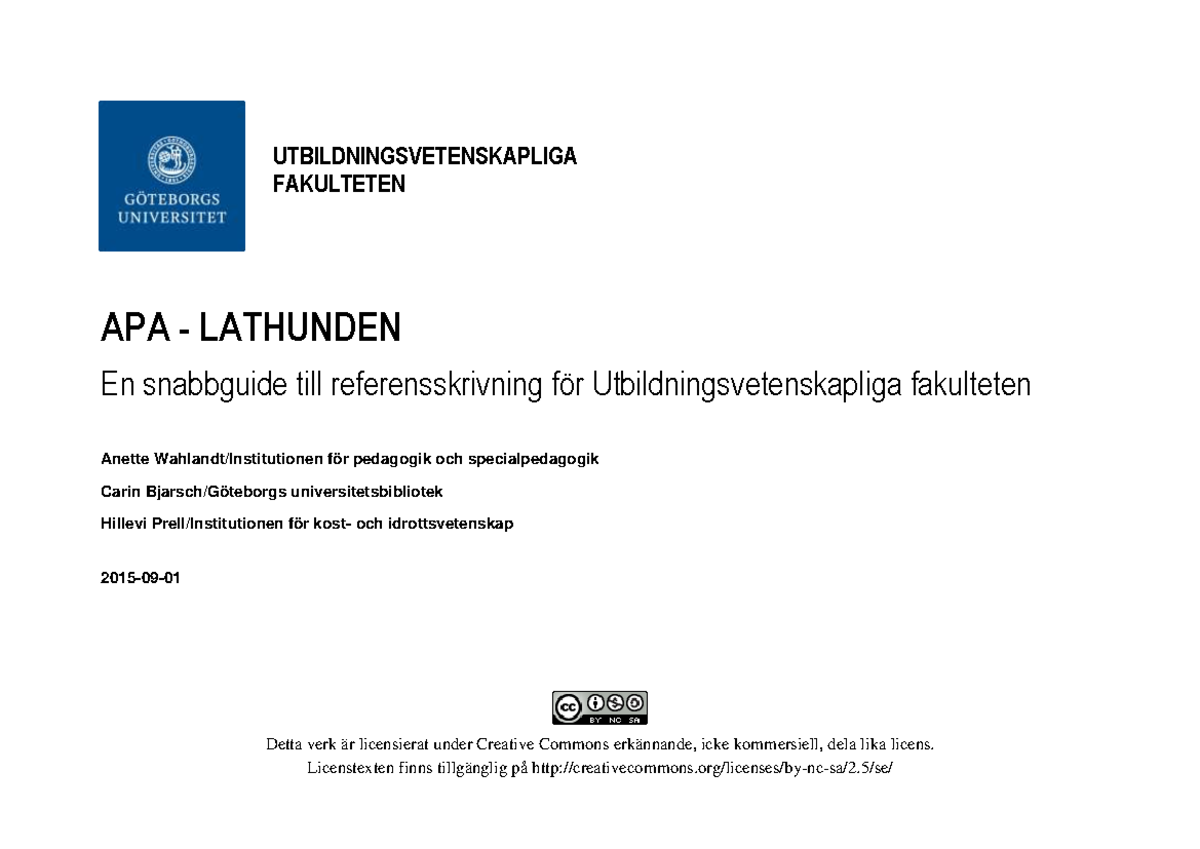 Lathund APA-manual - Källhänvisning - Detta verk är licensierat under ...