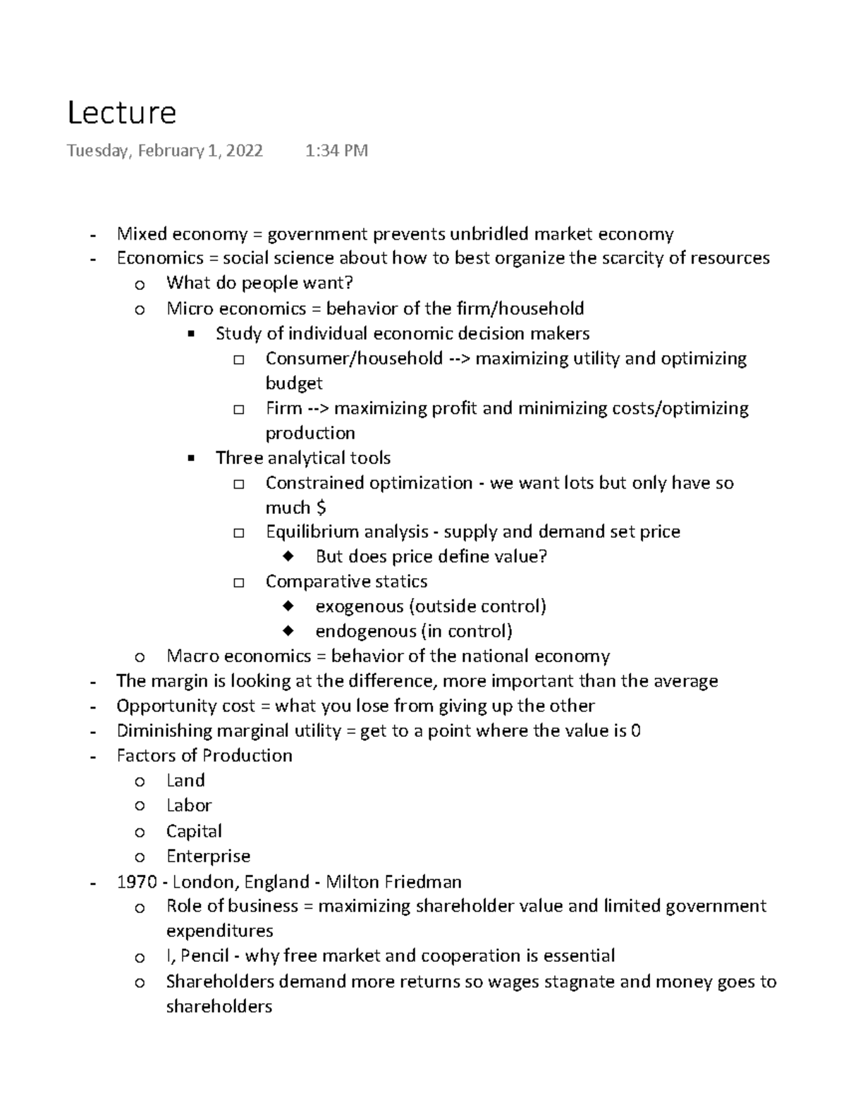 Lecture - Mixed economy = government prevents unbridled market economy ...