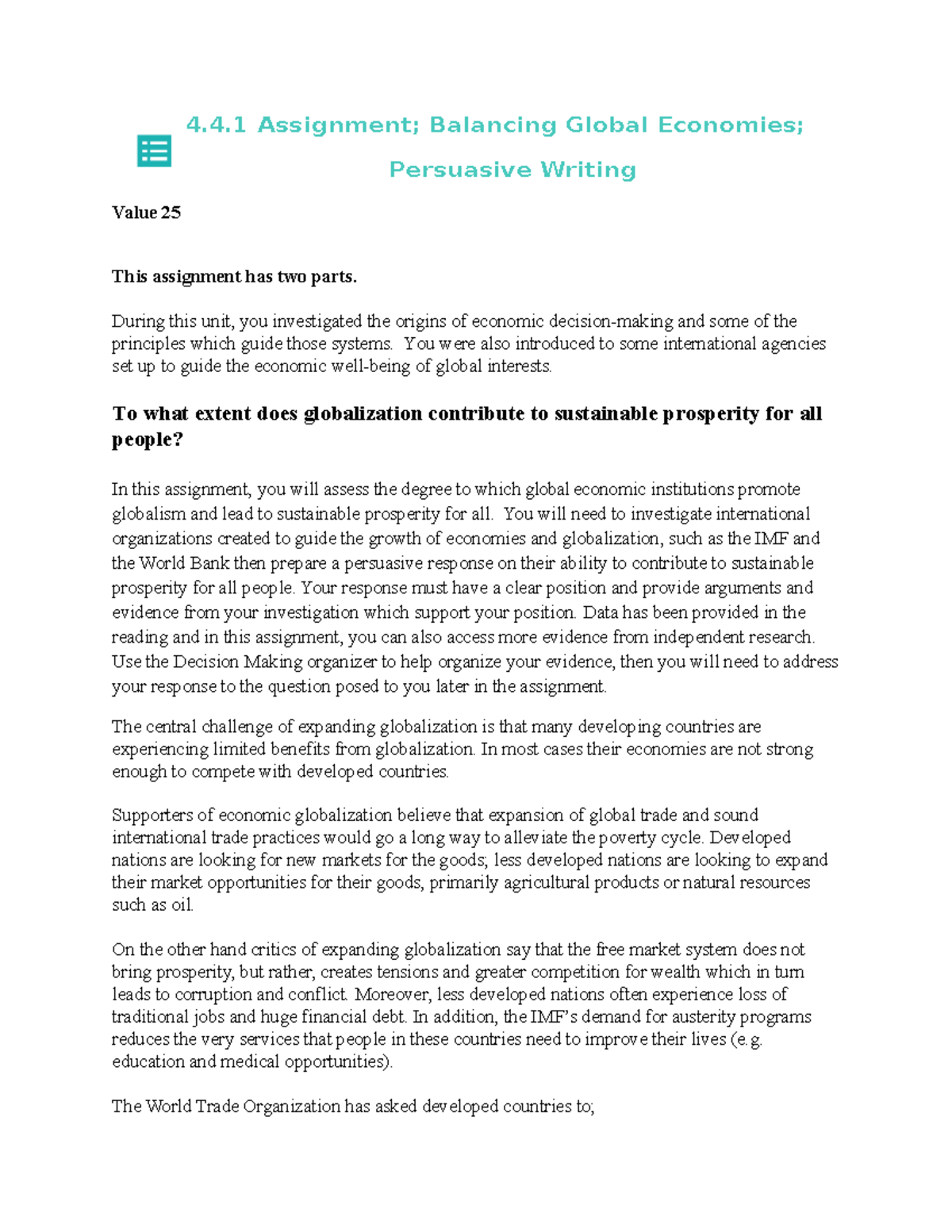 Assignment part of my course - 4.4 Assignment; Balancing Global ...