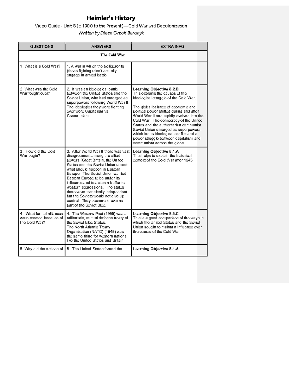 Unit 8 Review WHAP - Video Guide - Unit 8 (c. 1900 to the Present)—Cold ...