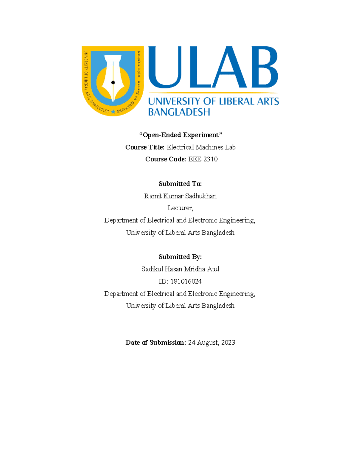 Open-Ended Experiment EEE 2310 Sadikul Hasan Mridha Atul ID 181016024 ...