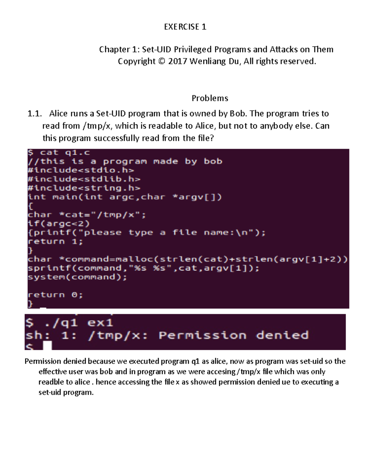 1 Set-UID Excercise solved - EXERCISE 1 Chapter 1: Set-UID Privileged ...