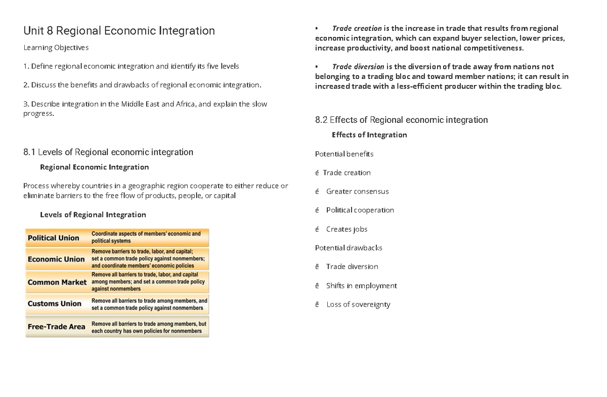 Unit 8 Regional Economic Integration - Unit 8 Regional Economic ...
