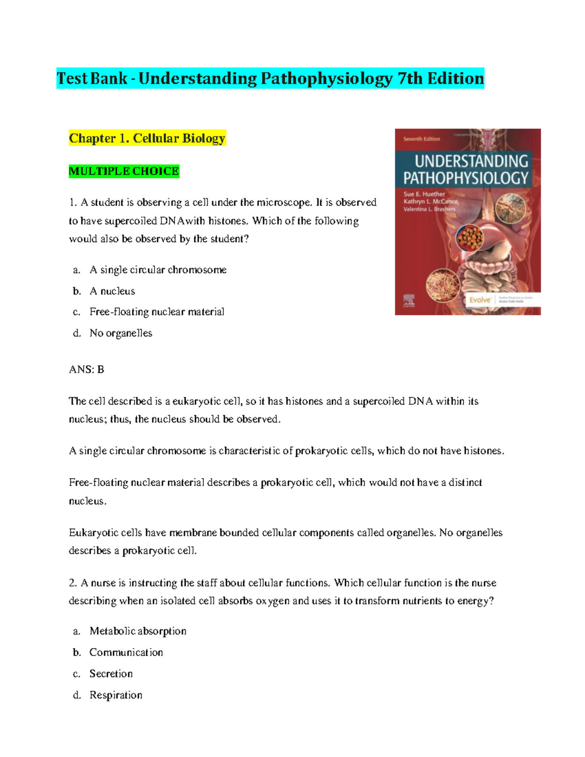 Understanding Pathophysiology 7th Edition Huether Test Bank - Test Bank ...