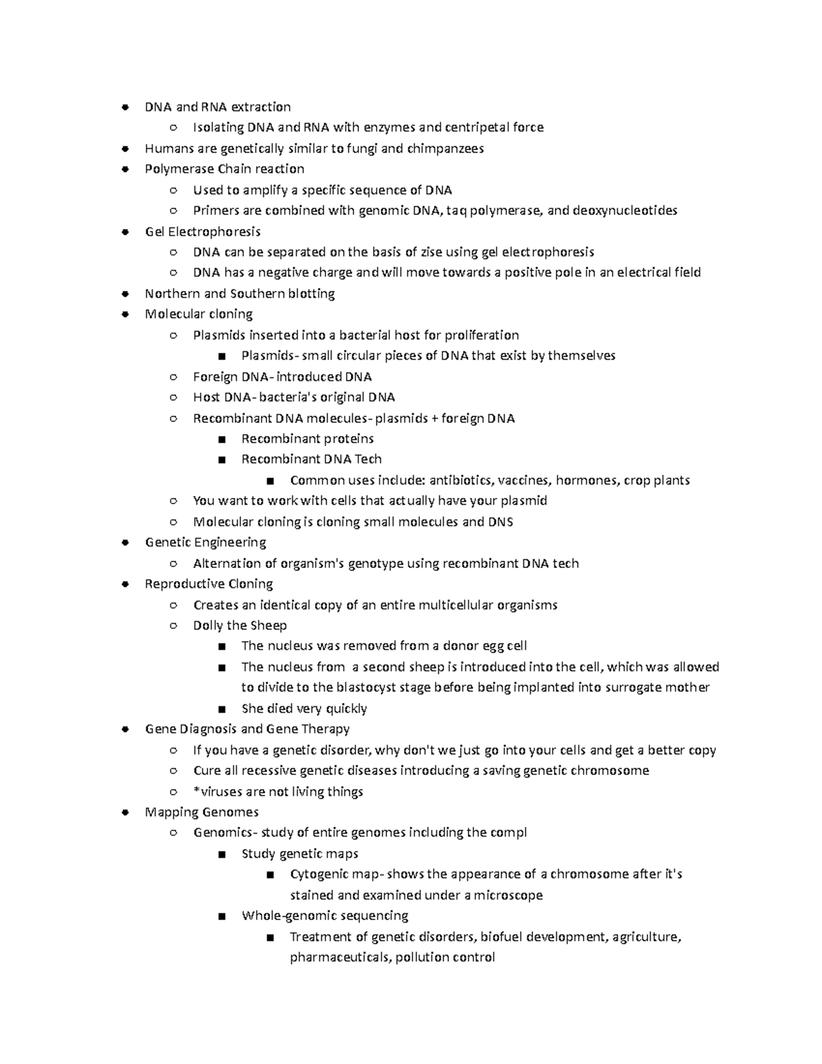 BISC 101 Biotechnology Notes - DNA and RNA extraction Isolating DNA and ...