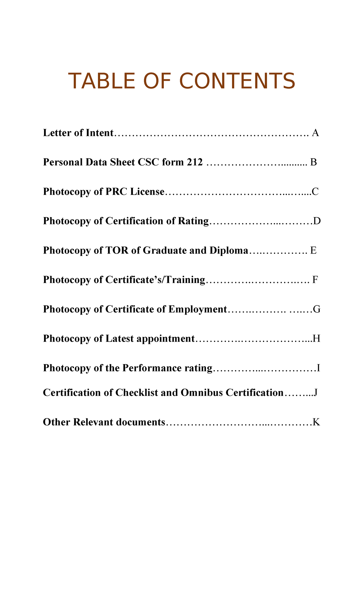 Table-OF- Contents - TABLE OF CONTENTS Letter of - Studocu