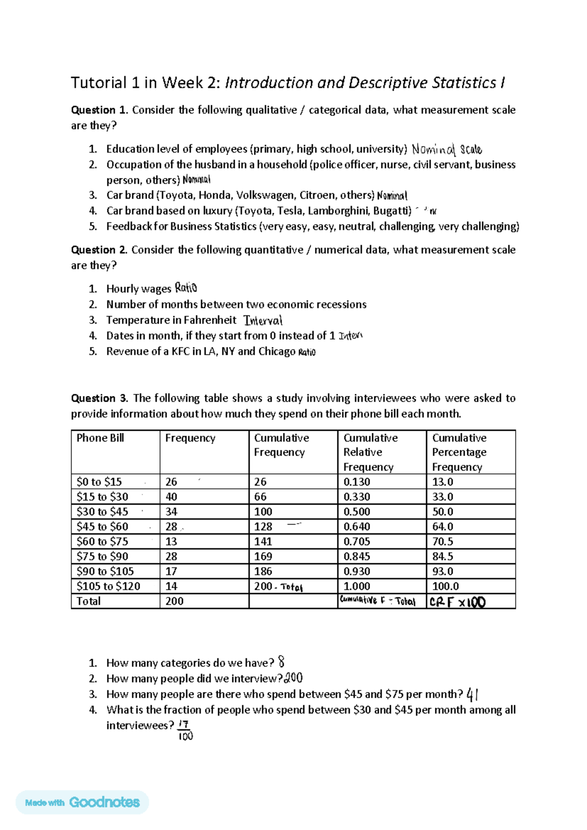 Tutorial Notes - Tutorial 1 in Week 2: Introduction and Descriptive ...