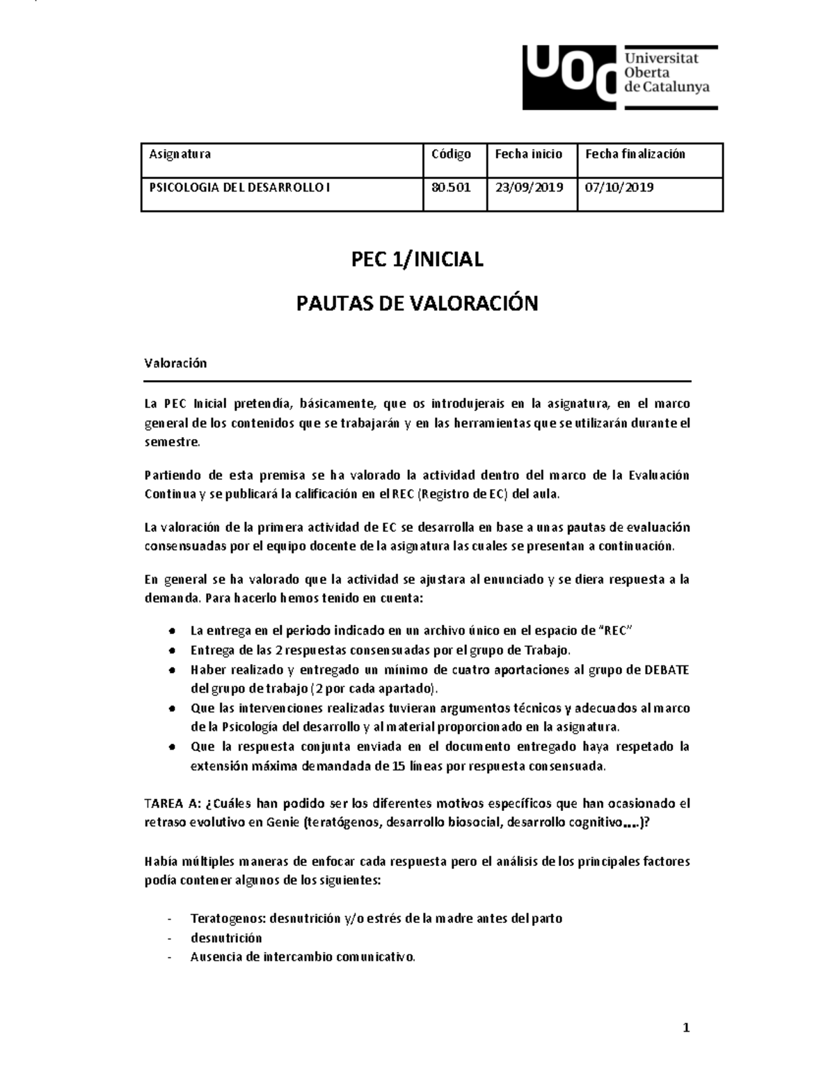 Sem1 19-20 80501 PDI PEC1 solucion - PSICOLOGIA DEL DESARROLLO I 80 23 ...
