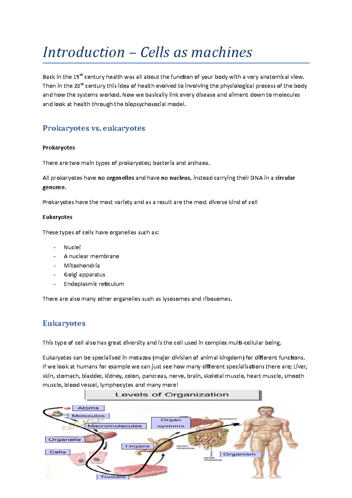 1 Introduction to cells as machines - Introduction – Cells as machines ...