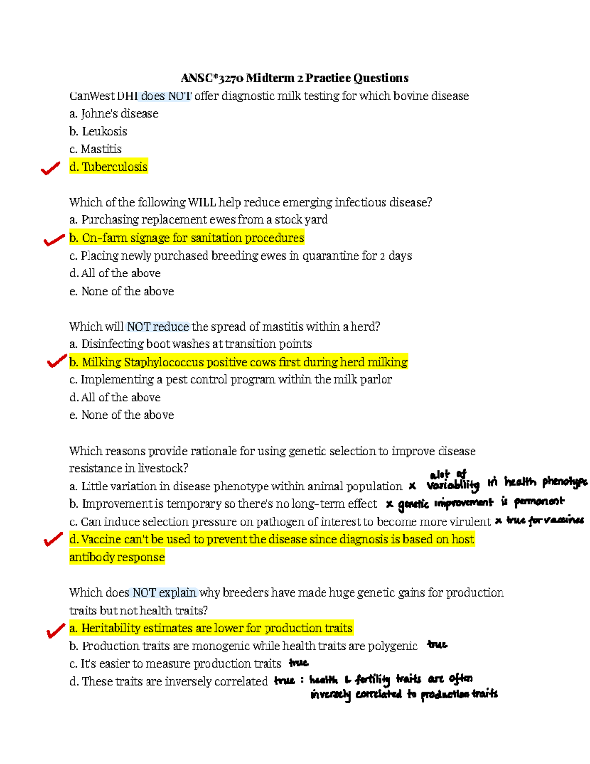 ANSC 3270 Practice Questions - ANSC*3270 Midterm 2 Practice Questions CanWest DHI does NOT oer ...