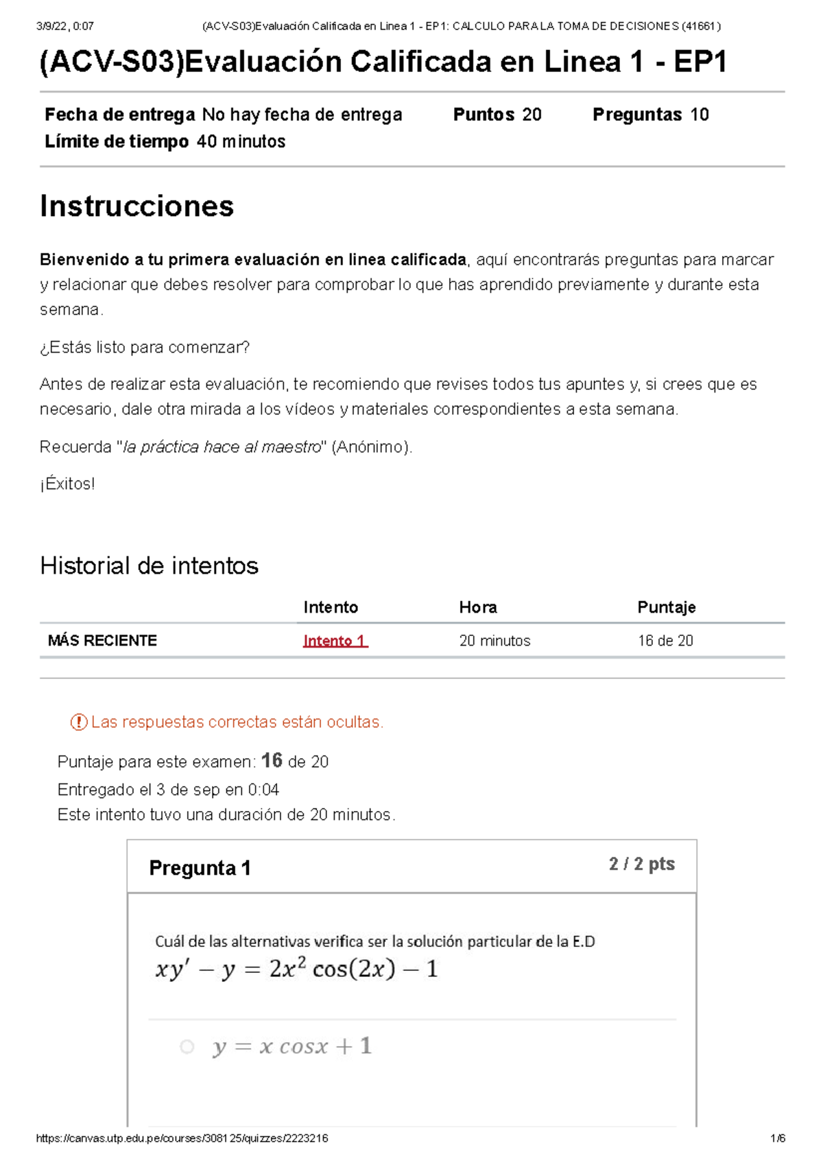 (ACV-S03)Evaluación Calificada en Linea 1 - EP1 Calculo PARA LA TOMA DE Decisiones (41661) - Studocu