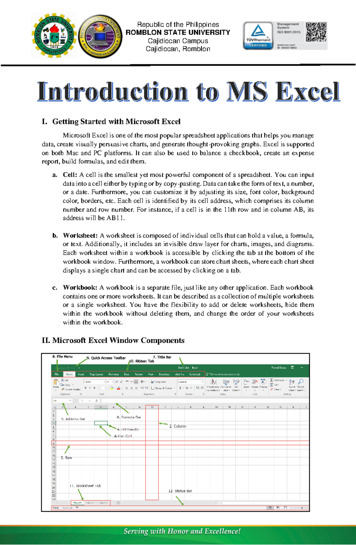 MS-Excel-Lecture - excel notes - Republic of the Philippines ROMBLON ...