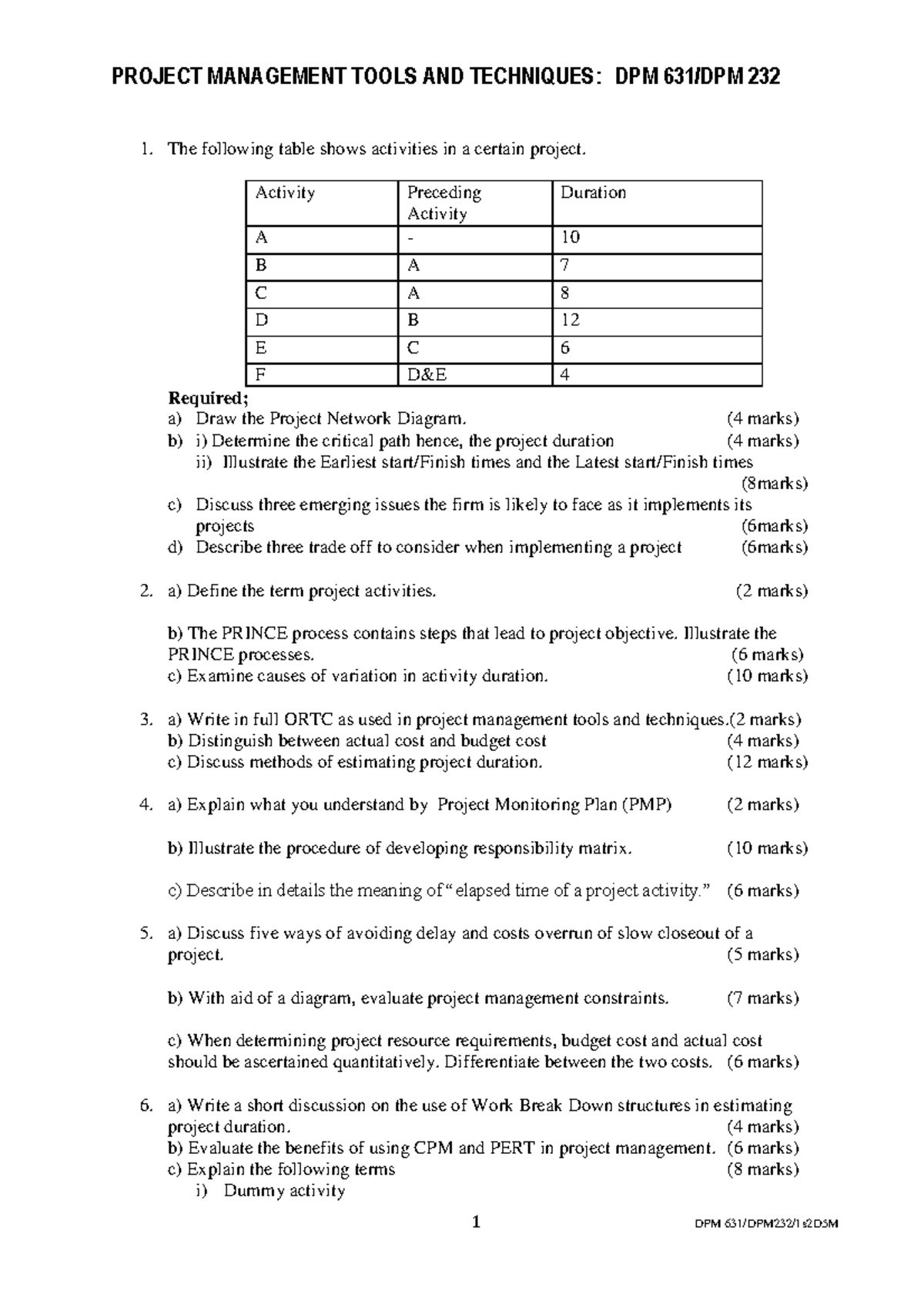 DPM 631 Project Management Tools & Techniques (3) - 1 DPM 631/DPM232 ...