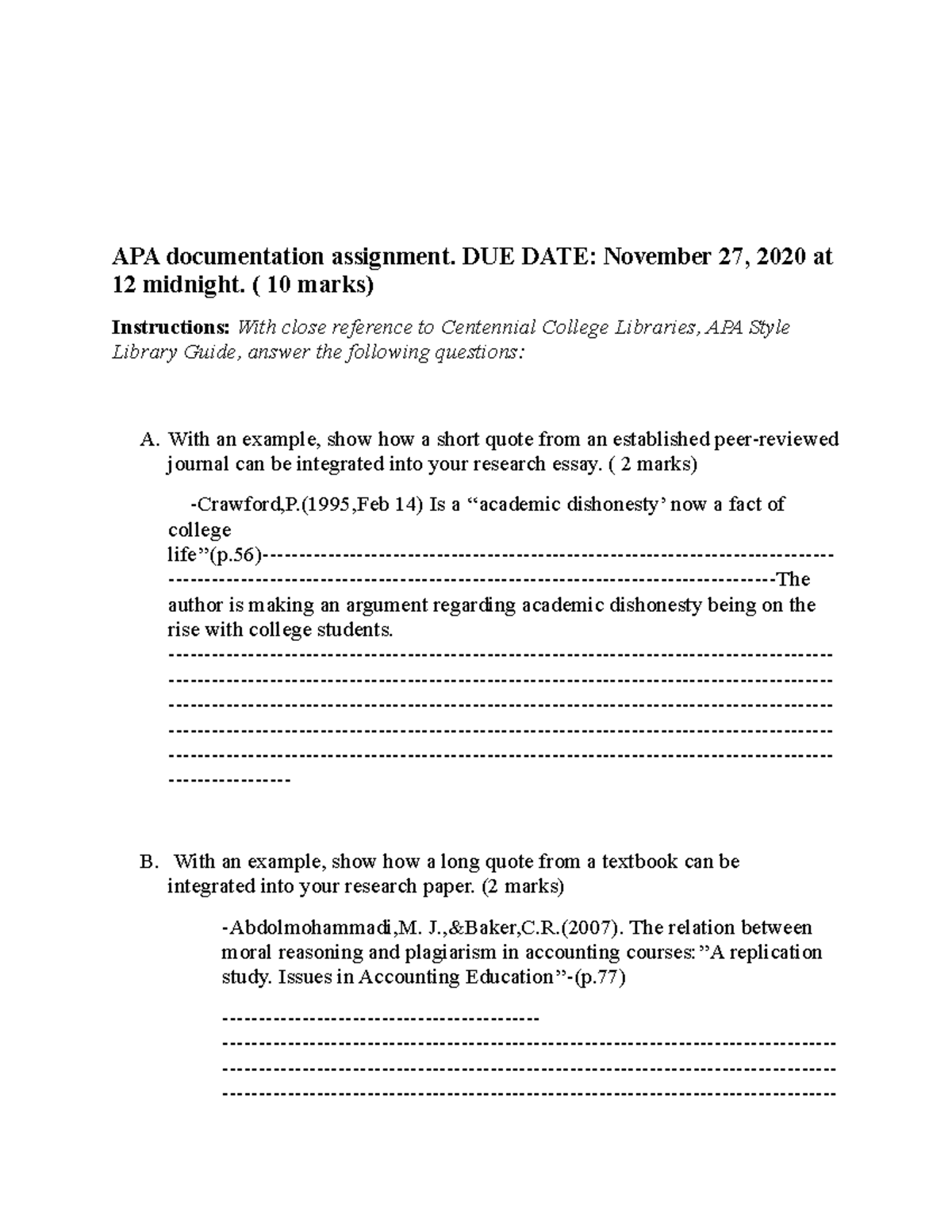 APA documentation and research ethics Take-home assignment - APA ...