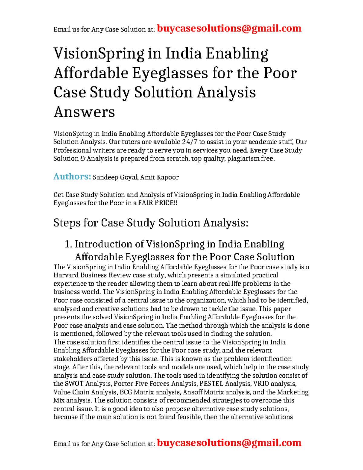 Case Solution VisionSpring in India Enabling Affordable Eyeglasses for ...