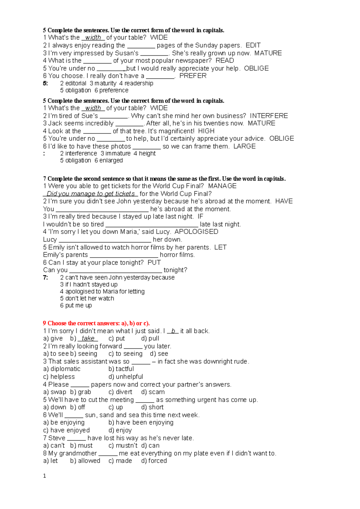 Testy upper moodle - ang - 5 Complete the sentences. Use the correct ...