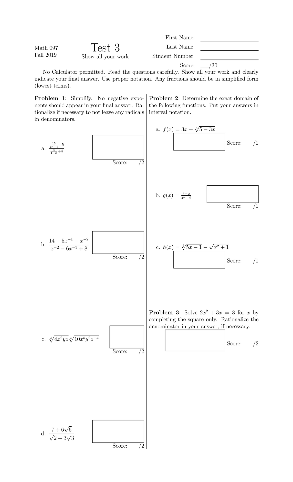 QZ03 - Quiz - Math 097 Fall 2019 Test 3 Show all your work First Name ...