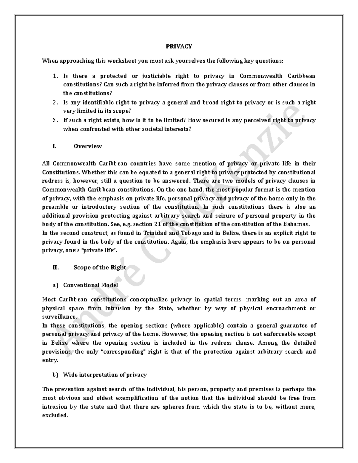 Worksheet 6 - Privacy - PRIVACY When approaching this worksheet you ...