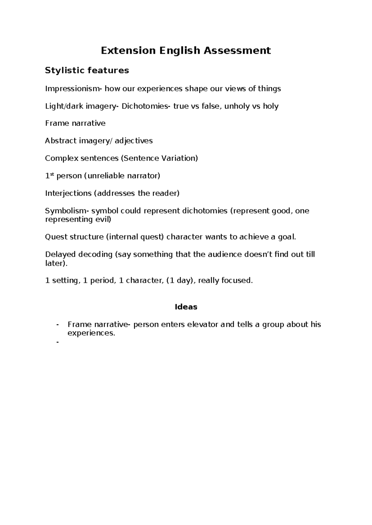Extension English Assessment - Extension English Assessment Stylistic ...