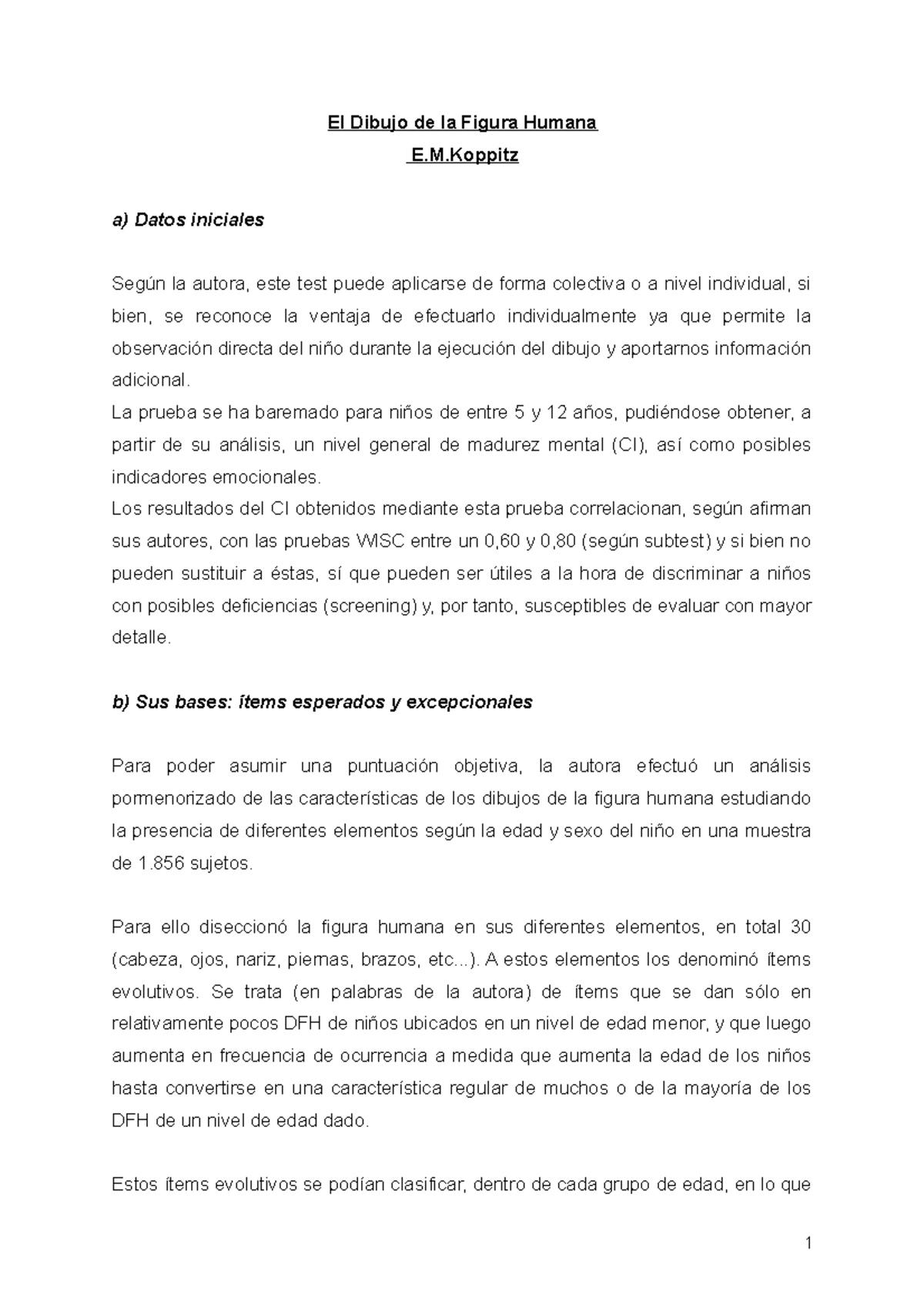 DFH interpretación - Apunte del test dibujo de la persona humana - El ...