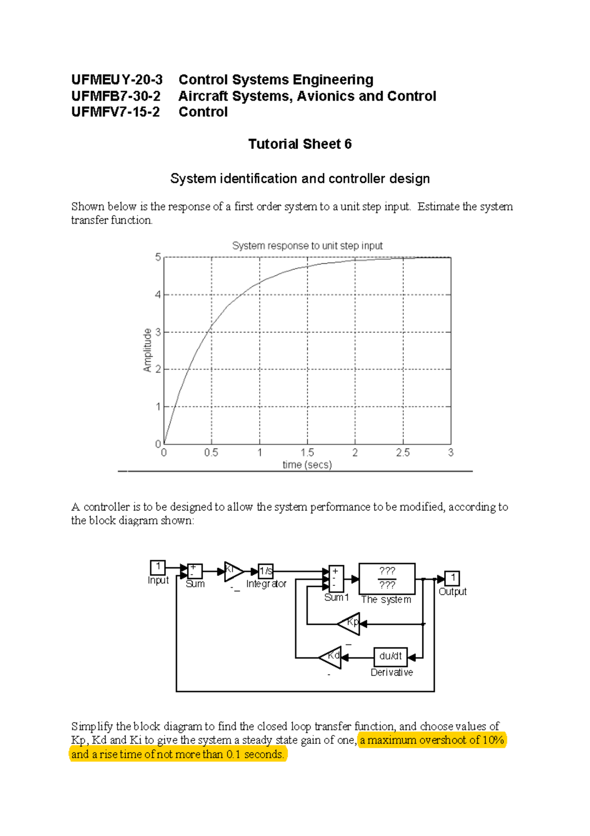 Tutorial 5 - brief 5 - UFMEUY-20-3 Control Systems Engineering UFMFB7 ...