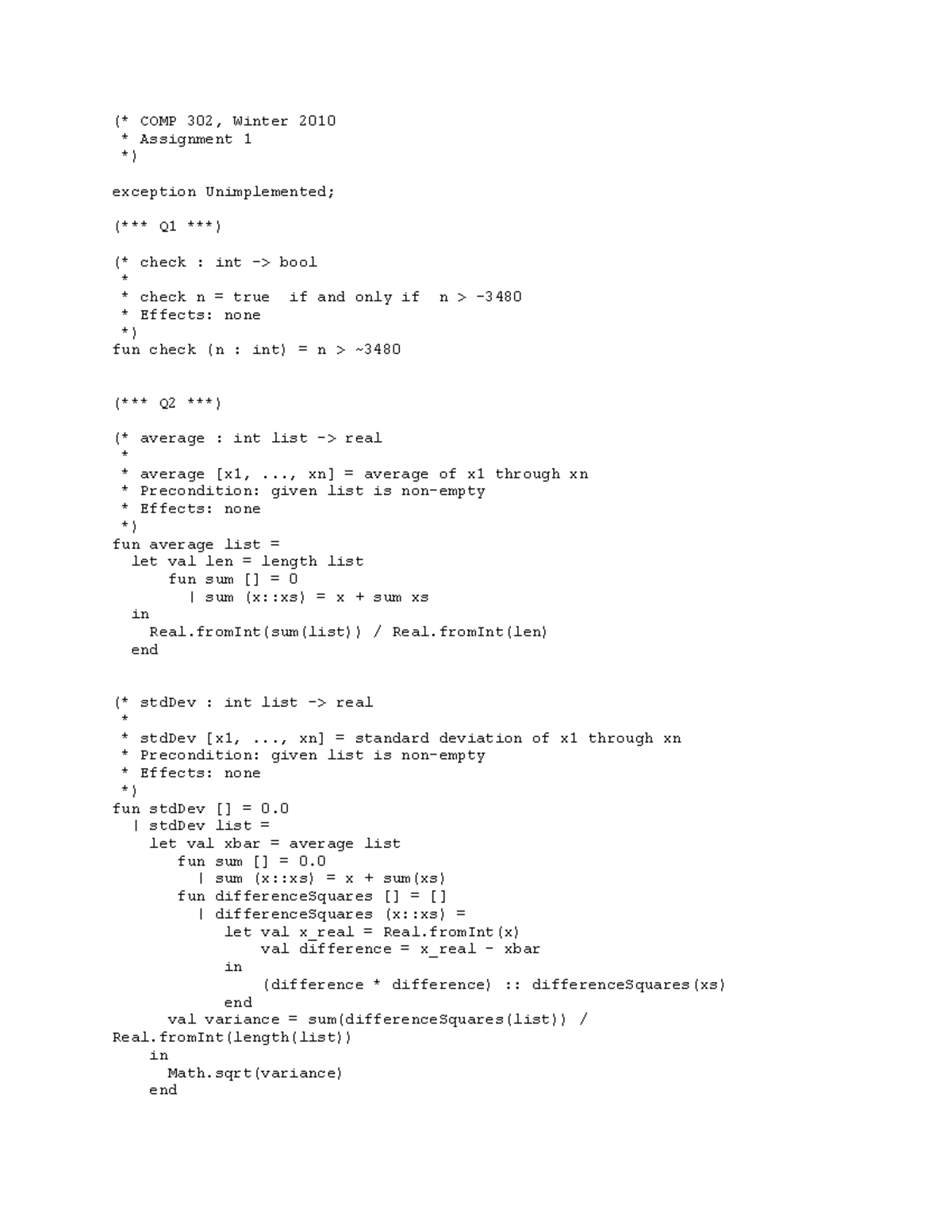 Comp 302 Assignment 1 Winter 2010 - (* COMP 302, Winter 2010 Assignment ...