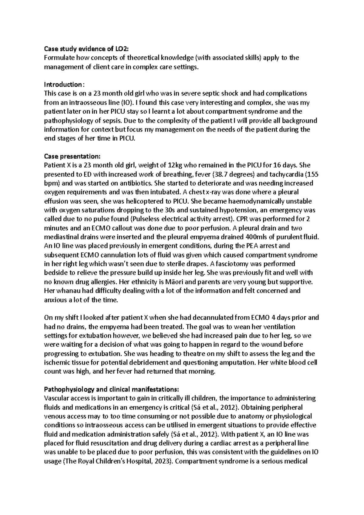 PICU case study - Case study evidence of LO2: Formulate how concepts of ...