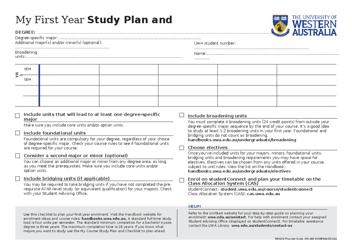 First-year Study Plan and Checklist - My First Year Study Plan and ...