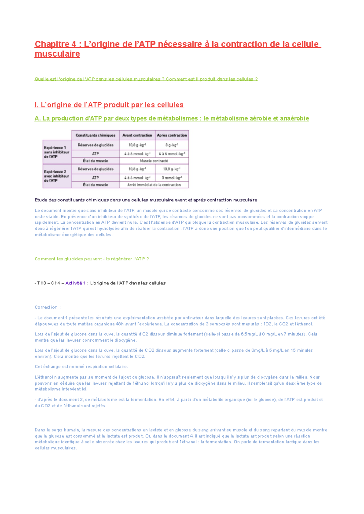 Chap 4 - l'origine de l'ATP nécessaire à la contraction de la cellule ...