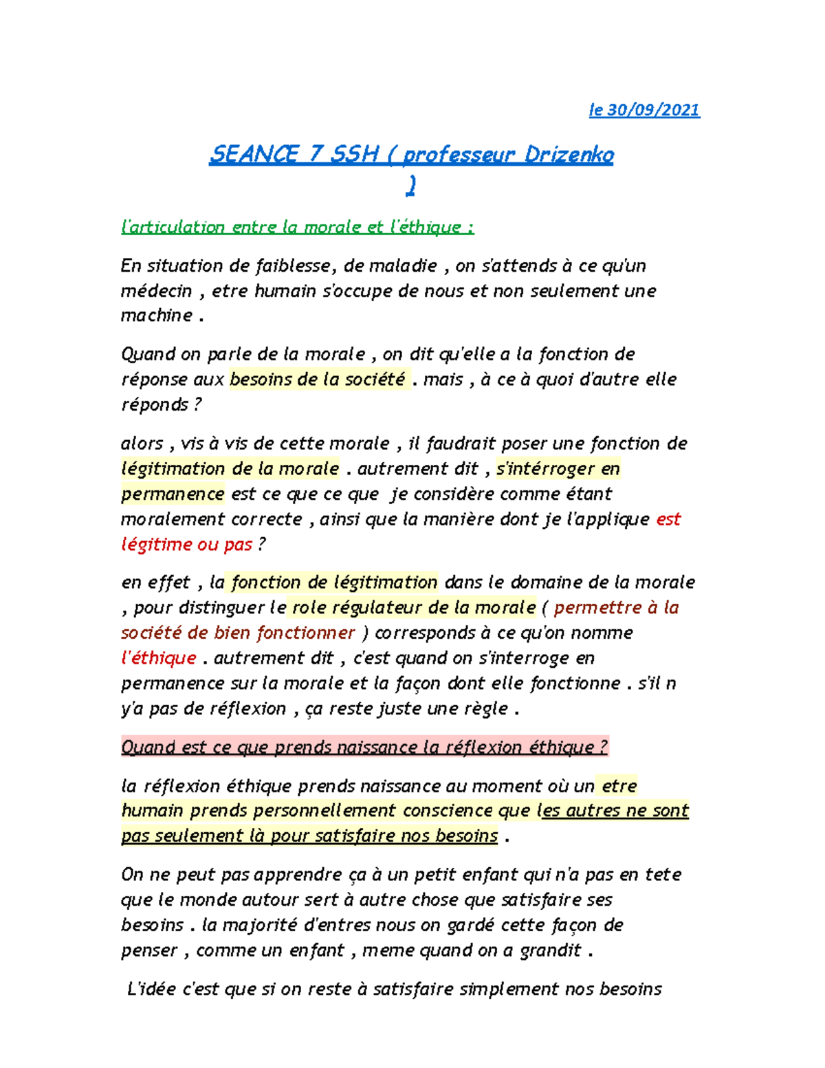 2-l'éthique et la morale partie 1 - le 30/09/ SEANCE 7 SSH ( professeur ...