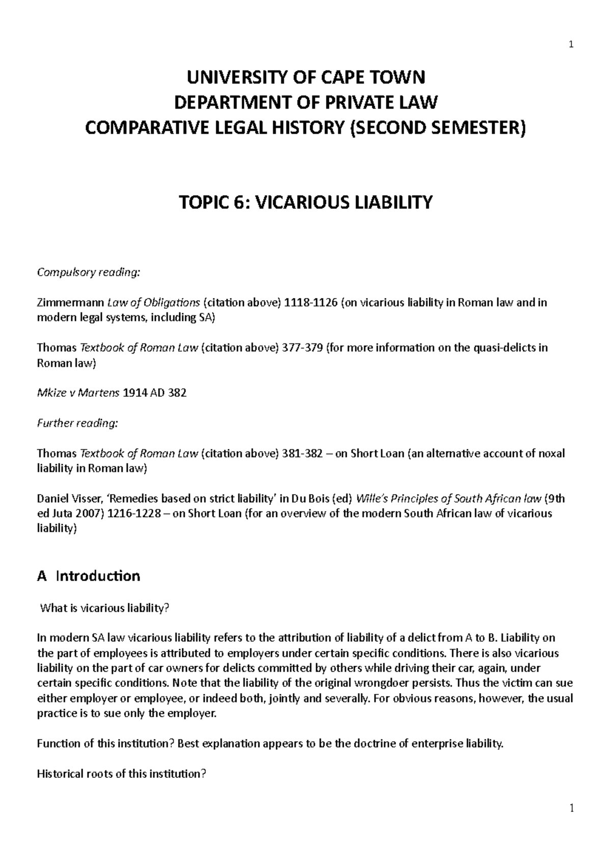 CLH outline for Topic 6 lectures 1-2 2013 - 1 UNIVERSITY OF CAPE TOWN ...