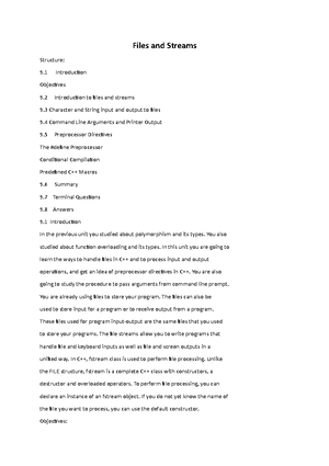 Object oriented programming - c++ - Files - Files Structure: 11 Introduction Objectives 11 ...