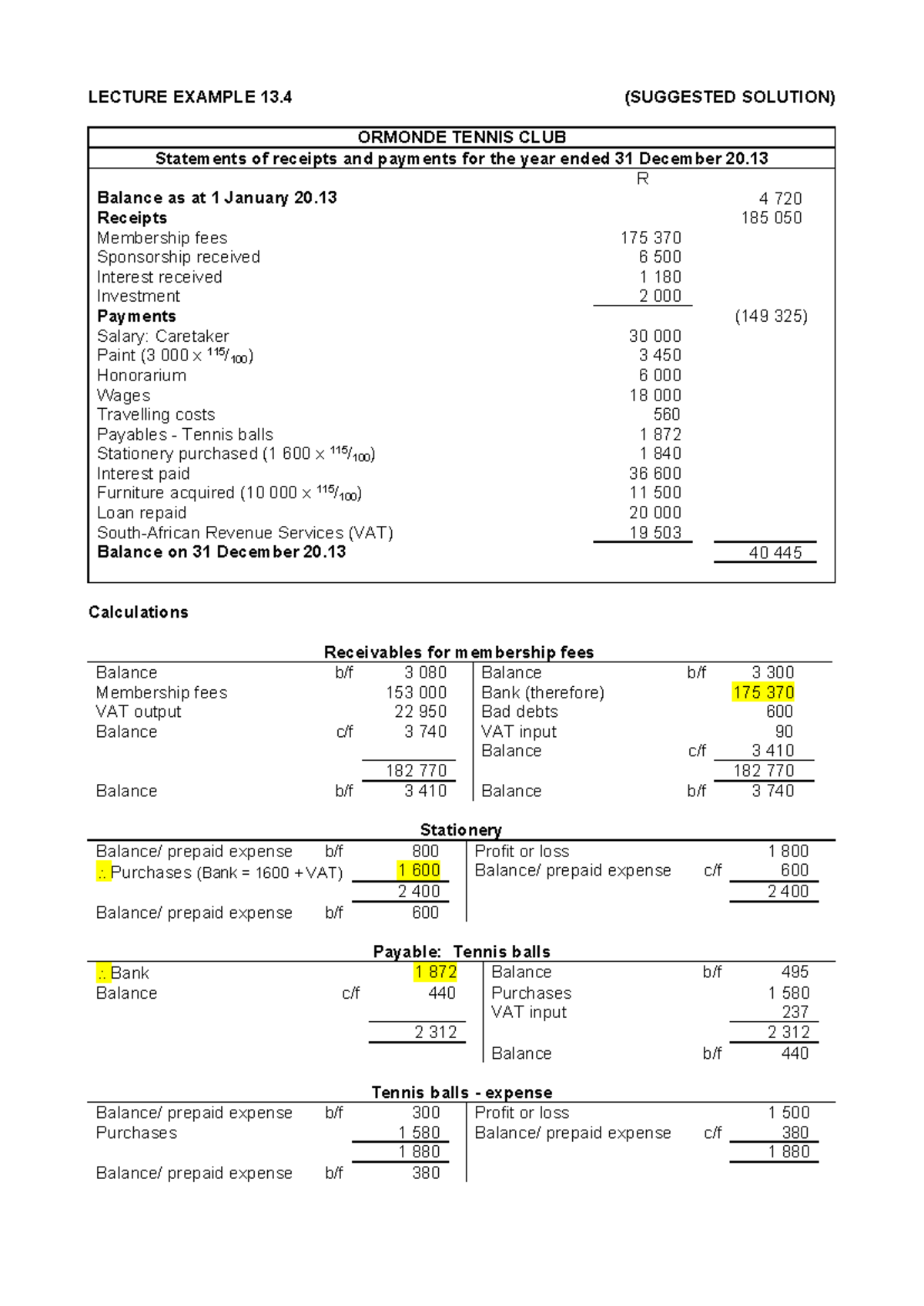 LE 13.4 Solution - LECTURE EXAMPLE 13 (SUGGESTED SOLUTION) Calculations ...