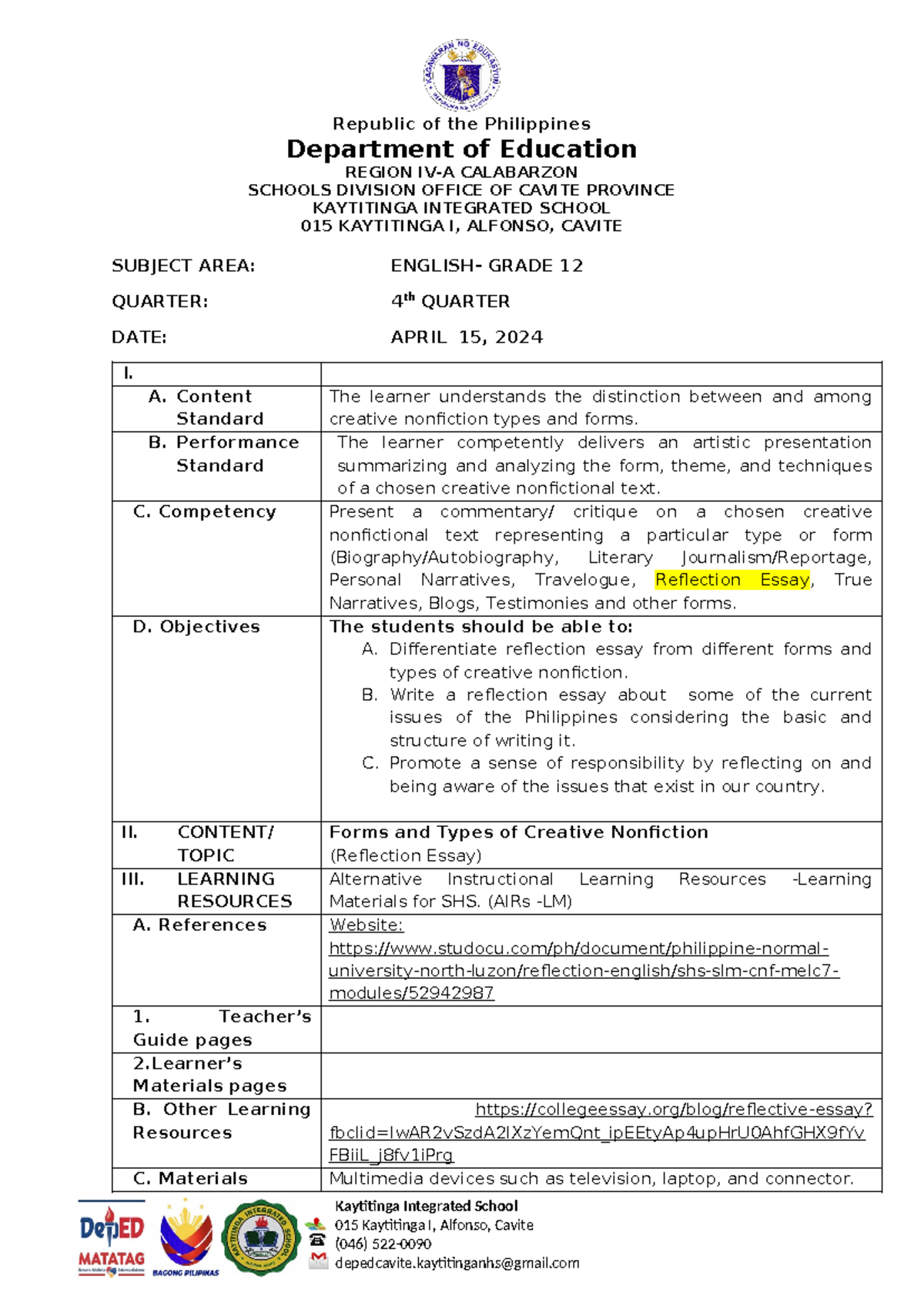 Revised Lesson PLAN - Department of Education REGION IV-A CALABARZON ...