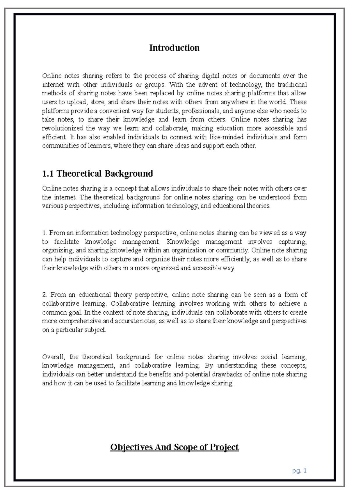 Second mp - a project report on online notes sharing - Introduction ...