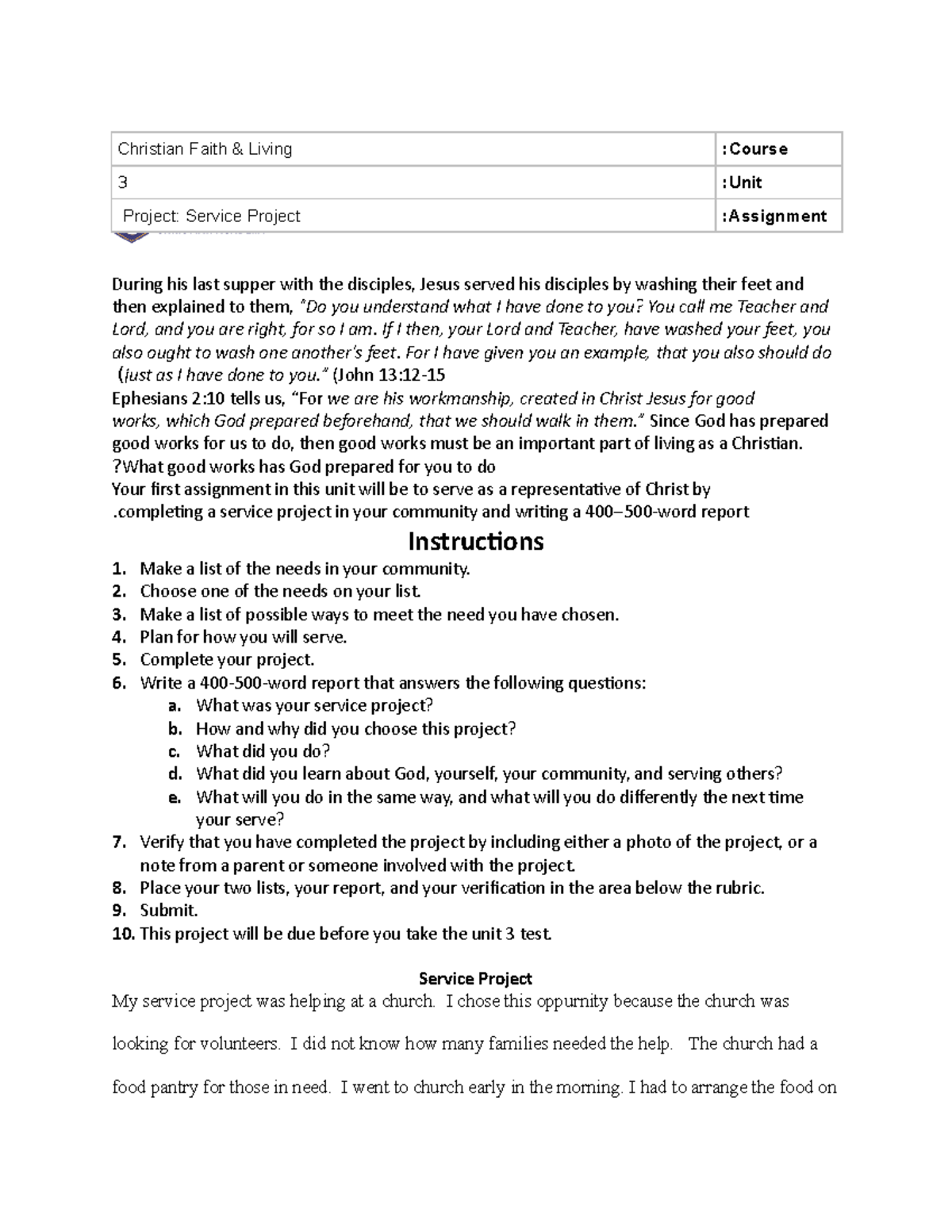 Copy Of Last Name CFL Service Project Christian Faith Living