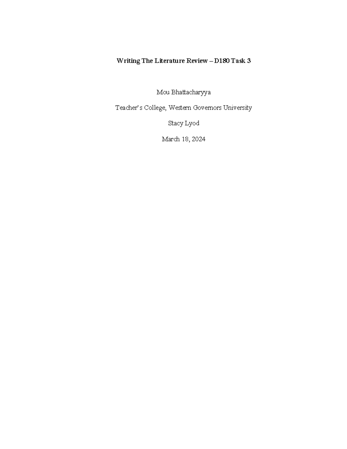 WGU Writing The Literature Review D180 Task 3 - Writing The Literature ...