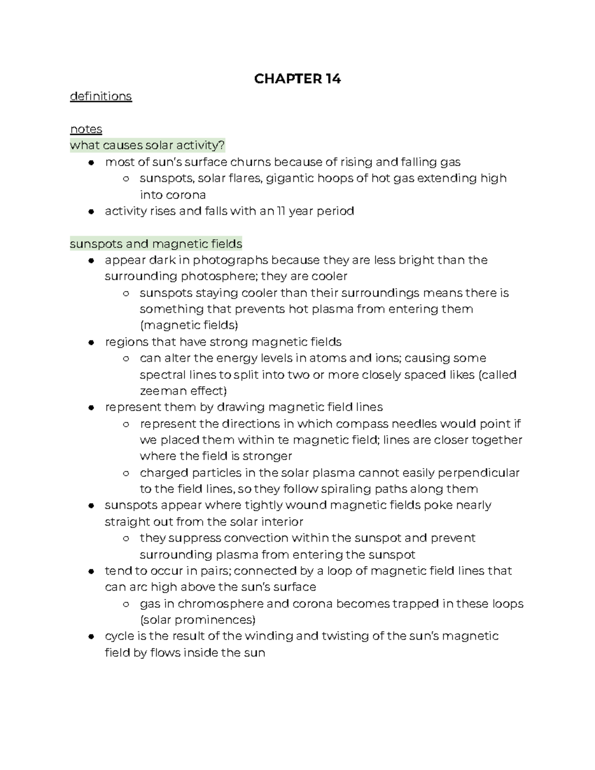 astro chapter 14 - CHAPTER 14 definitions notes what causes solar ...