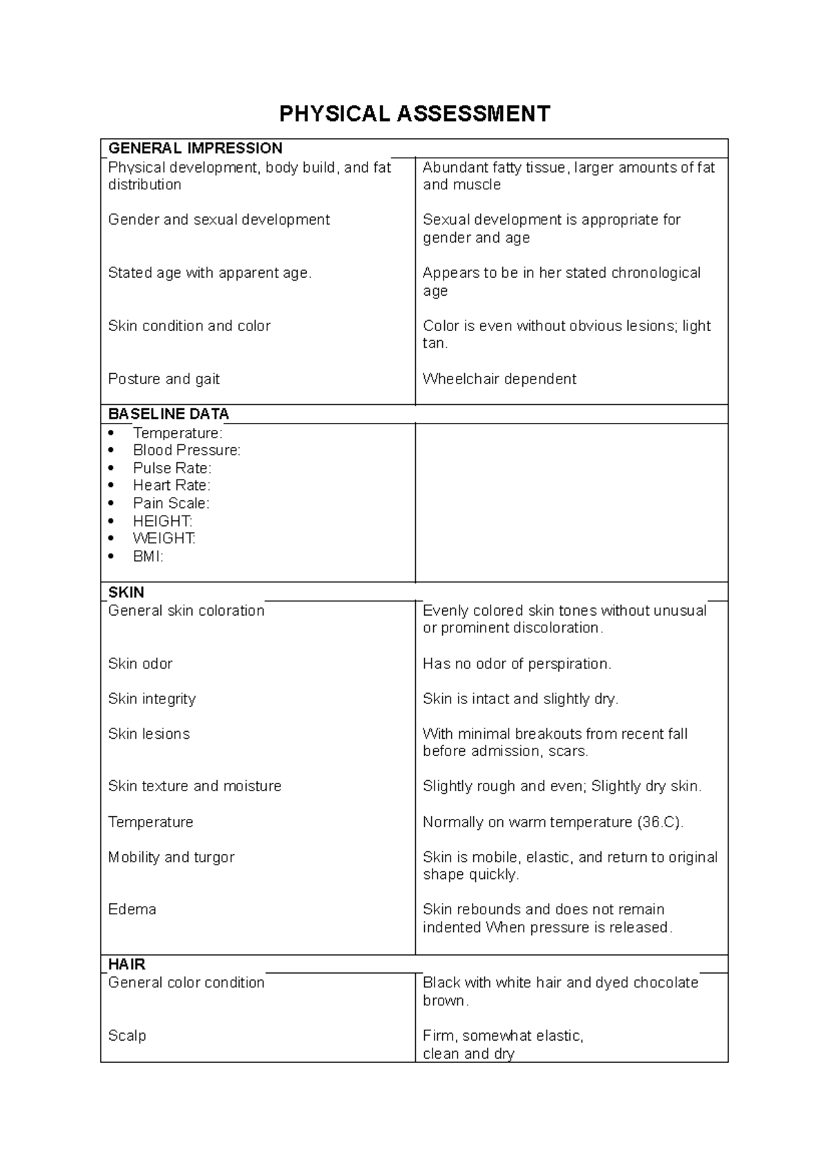 Physical Assessment - PHYSICAL ASSESSMENT GENERAL IMPRESSION Physical ...
