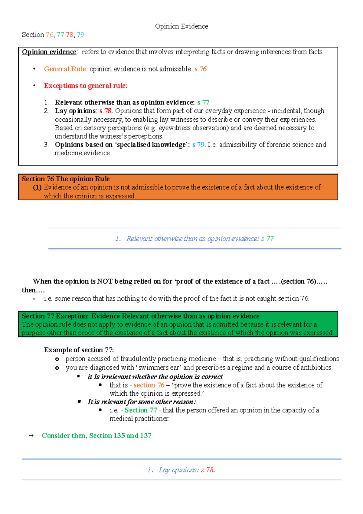 Opinion Evidence Lecture and textbook notes - Opinion Evidence Section ...