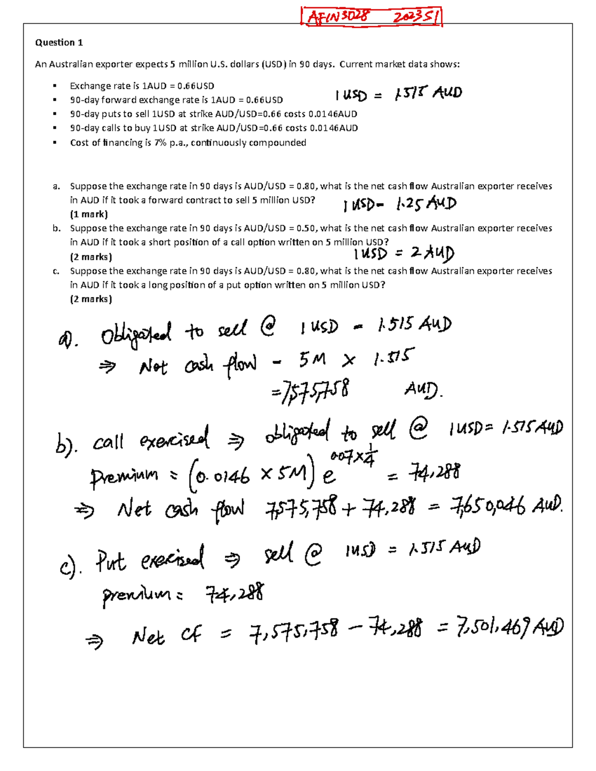 AFIN3028 2023 S1 Paper - An Australian exporter expects 5 million U ...
