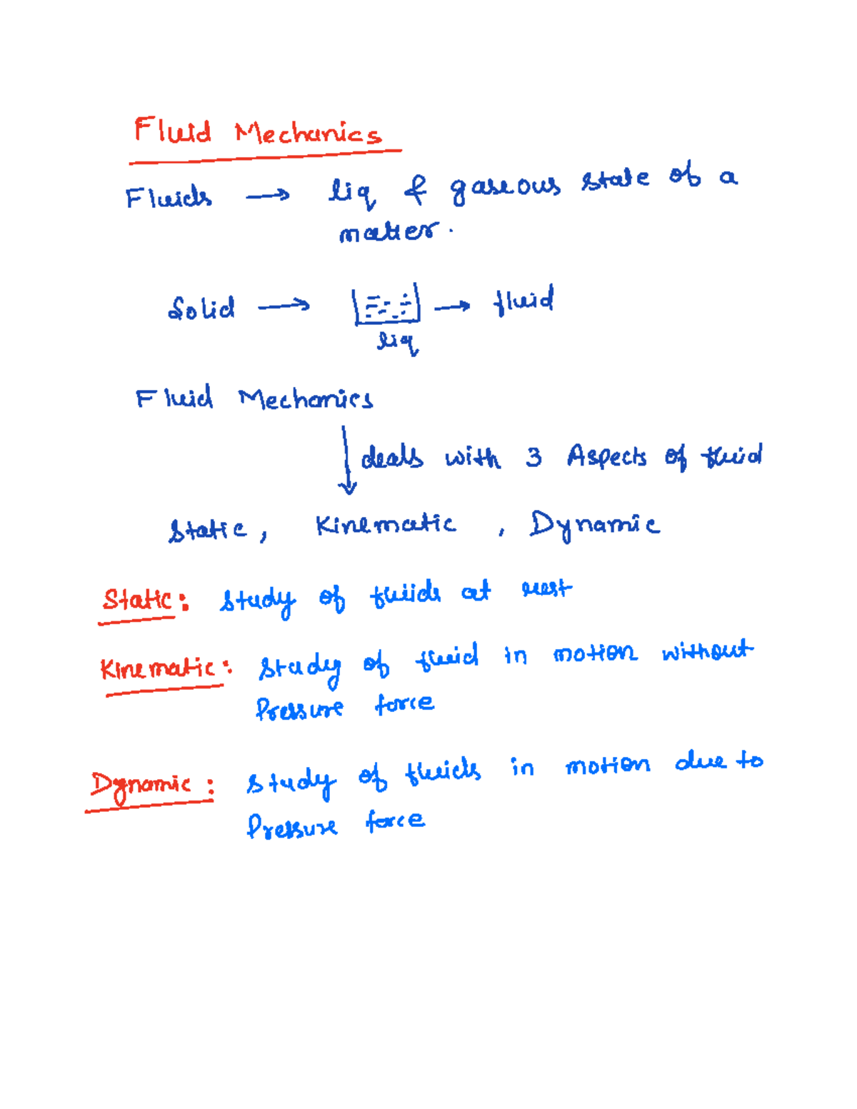 Fluid Mechanics - Short Notes - Fluid Mechanics Fluids liq gaseous ...