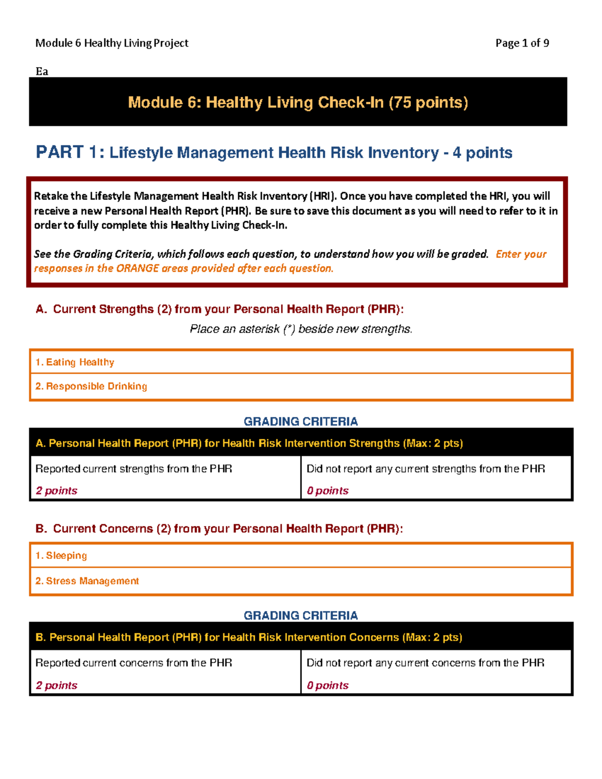 Module 6 Healthy Living Check-In Form - Module 6 Healthy Living Project ...
