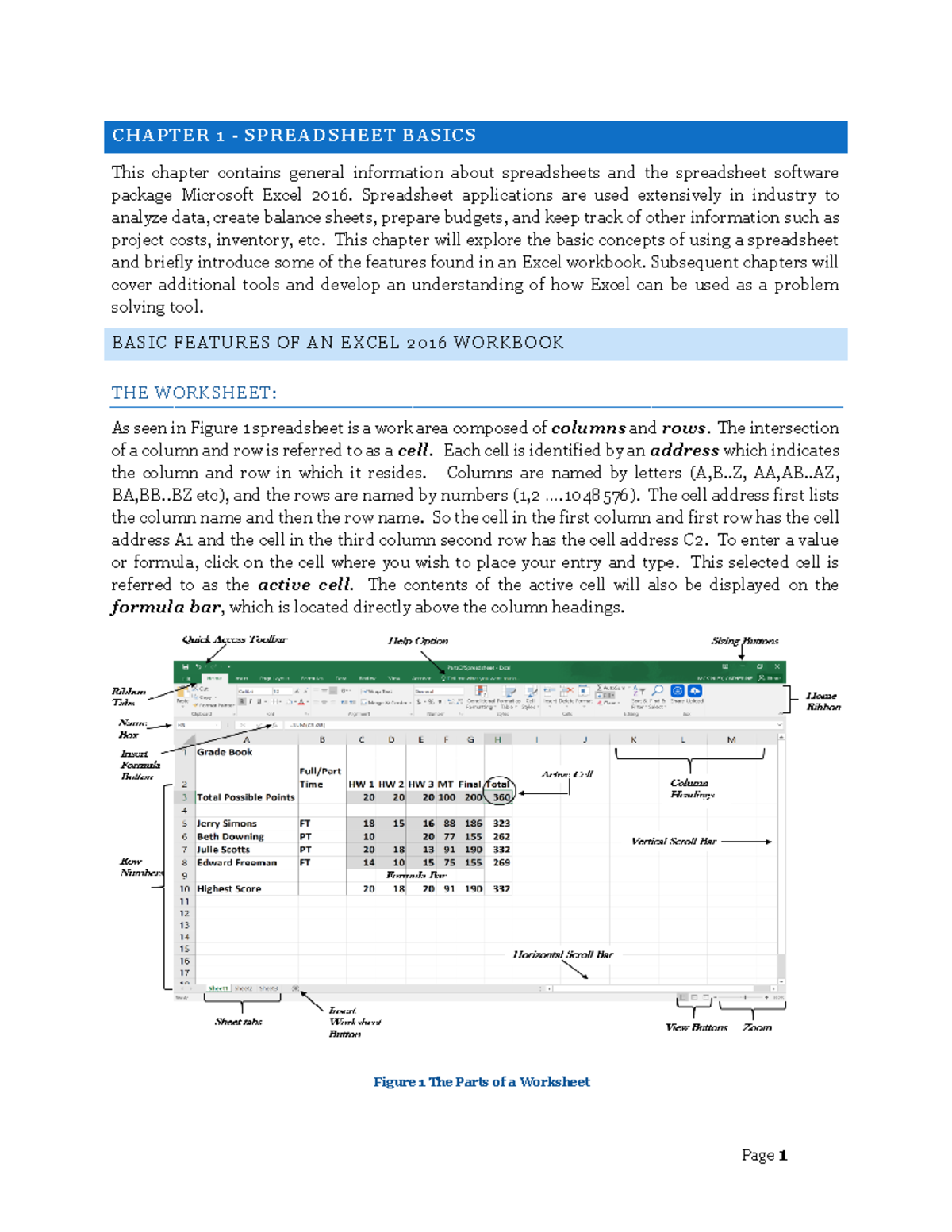 Chapter 1 Spreadsheet Basics - CHAPTER 1 - SPREADSHEET BASICS This chapter contains general ...