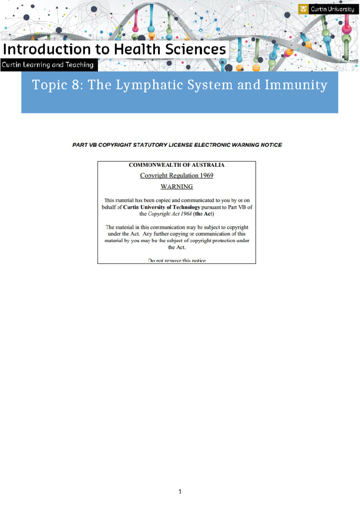 Topic 8 The Lymphatic System and Immunity Part 1 Study Material - Topic ...