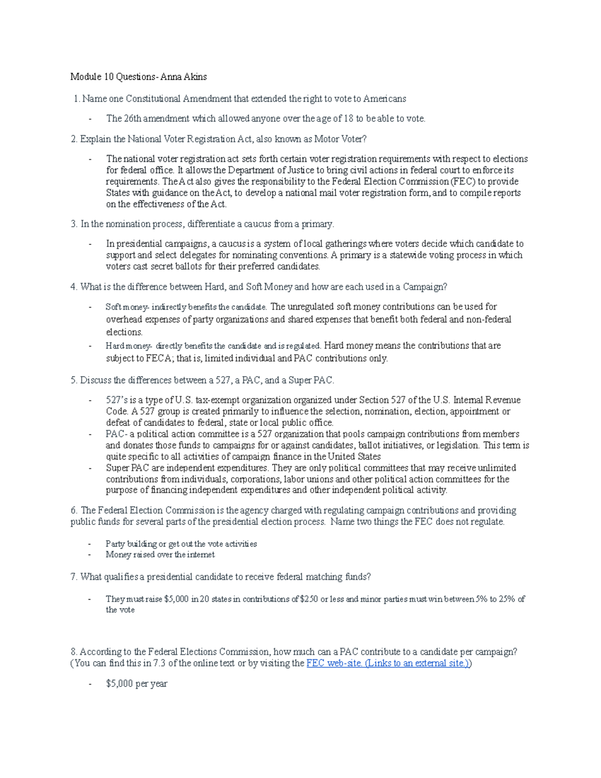 Module 10 Questions- Anna Akins - Module 10 Questions- Anna Akins Name one Constitutional ...